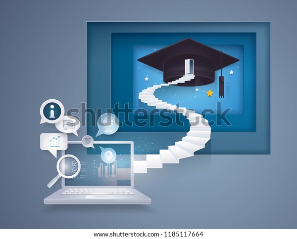 Desktop Computer Stair Graduation Capthe Door Stock Vector (Royalty ...