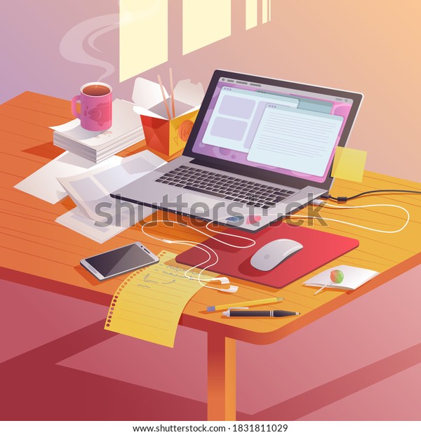 Desktop Illustration Laptop Items Stock Vector (Royalty Free ...