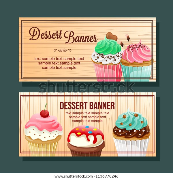 Dessert Horizontal Banner Muffin Stock Vector (Royalty Free) 1136978246 ...