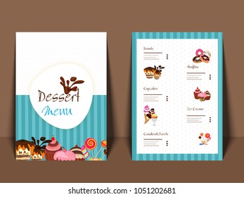 Vektor Stok Dessert Menu Card Design Front Back (Tanpa Royalti ...