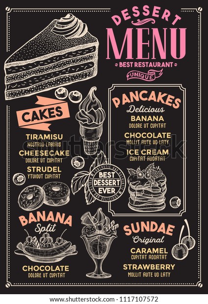 Dessert restaurant menu. Vector food flyer for bar and cafe. Design ...