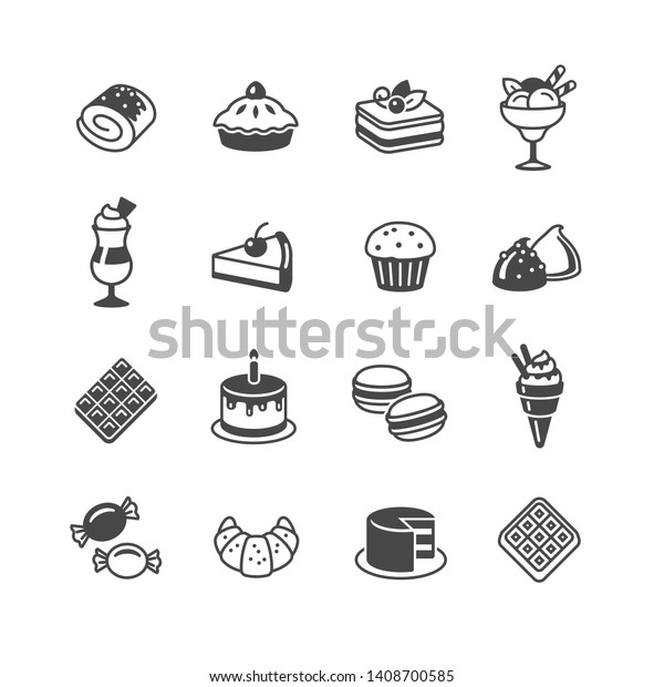 Conjuntos de iconos de postres y pasteles