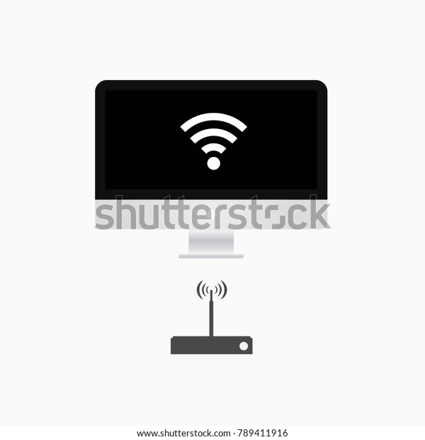 Destkop Computer Wifi Internet Connection Router Stock Vector (Royalty ...
