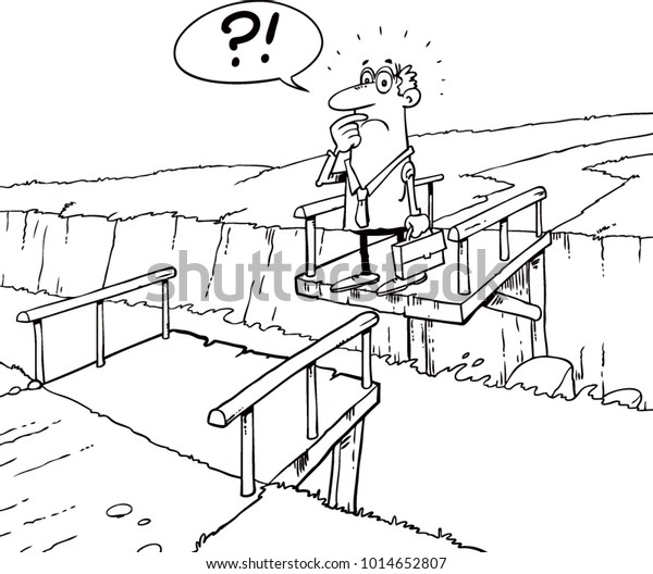 Destroyed Bridge Businessman Trying Cross Other Stock Vector (Royalty ...