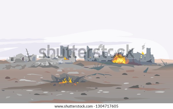 Destroyed City Concept Landscape Background Illustration Stock Vector ...