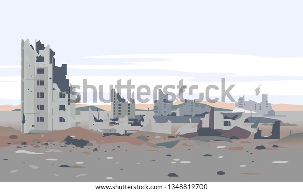 파괴된 도시 개념 배경 그림 스톡 벡터(로열티 프리) 1348819700