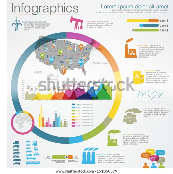 Detail infographic vector illustration. Map of United State of America ...