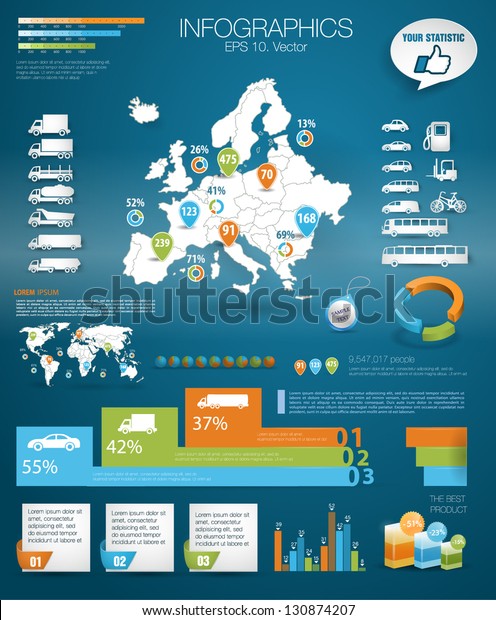 Detail infographic vector illustration with. Map of world and Map of ...