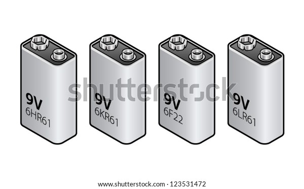 Detailed 9v Dry Cell Batteries Labelled 스톡 벡터(로열티 프리) 123531472