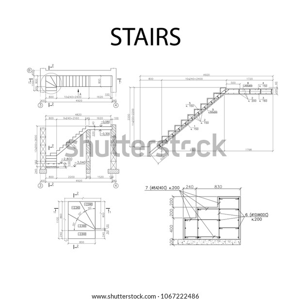 Detailed Architectural Plan Stairs Construction Industry Stock Vector ...