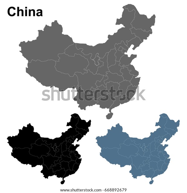 Detailed China Map Outline Grey Blue Stock Vector (Royalty Free) 668892679