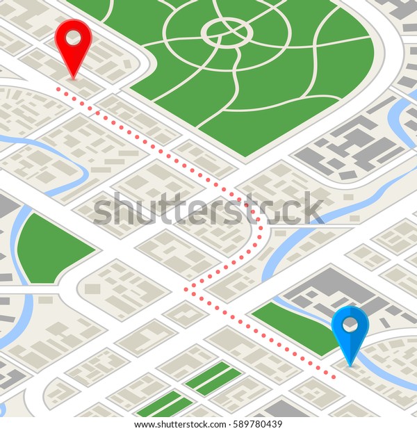 Detailed City Map Isometric View Gps Stock Vector (Royalty Free) 589780439