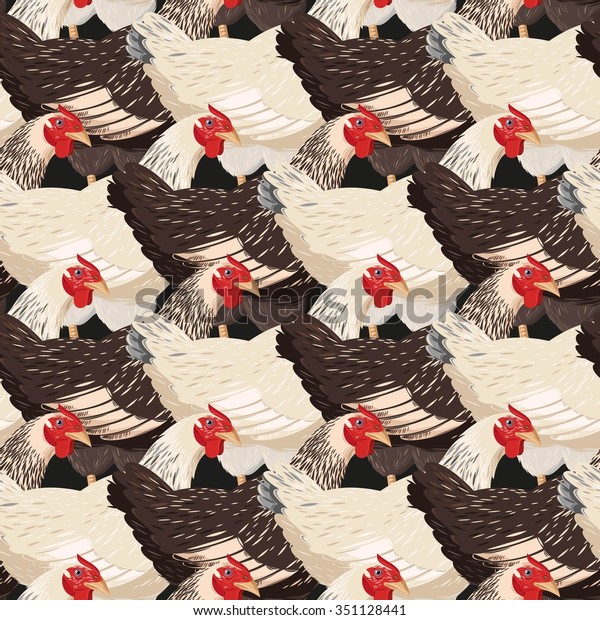 Detailed Colorful Hens Vector Seamless Background Stock Vector (Royalty ...