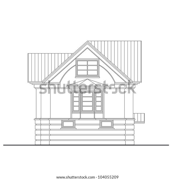 Detailed drawing of small house side facade with masonry elements and ...