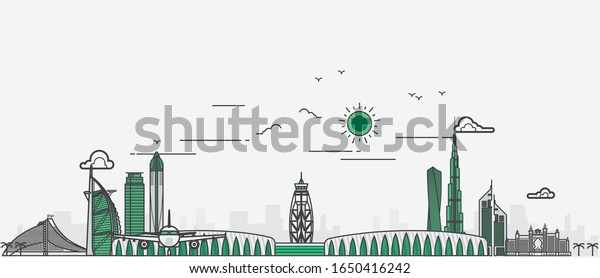 Detailed Dubai Line Vector Cityscape Skyscrapers Stock Vector (Royalty ...