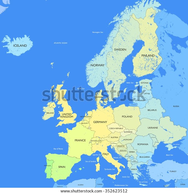Detailed Europe Map Stock Vector (Royalty Free) 352623512 | Shutterstock