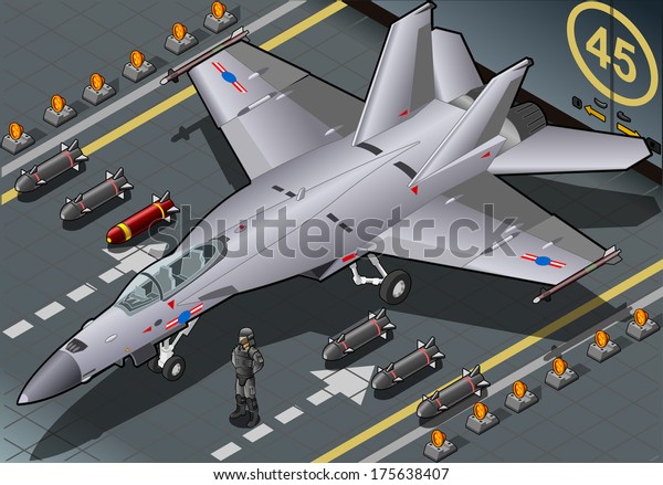 Detailed Illustration Isometric Fighter Bomber Landed 库存矢量图（免版税 ...