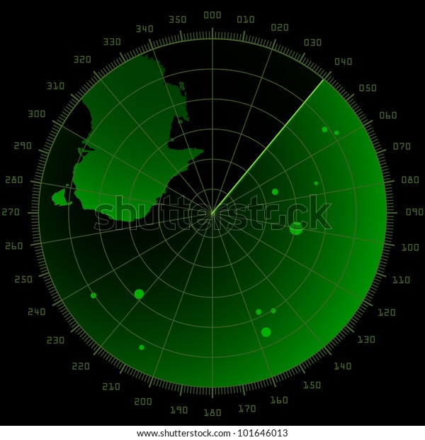 Detailed Illustration Radar Screen Targets Landmass Stock Vector ...