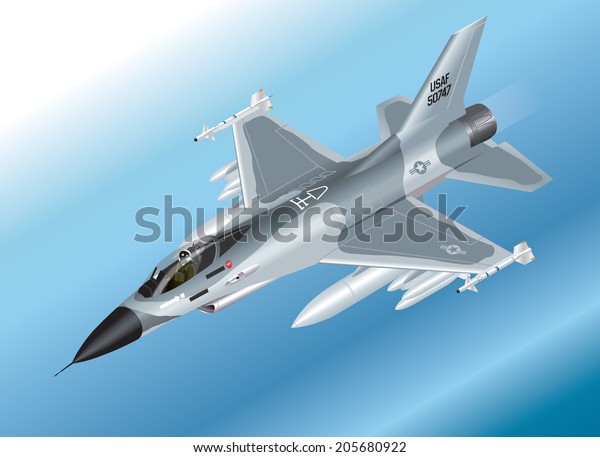 Detailed Isometric Vector Illustration F16 Fighter 库存矢量图（免版税）205680922