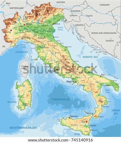 Detailed Italy Physical Map 스톡 벡터(사용료 없음) 745140916 - Shutterstock
