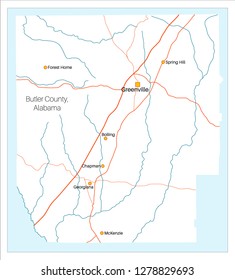 Vektor Stok Detailed Large Map Butler County Alabama (Tanpa Royalti ...