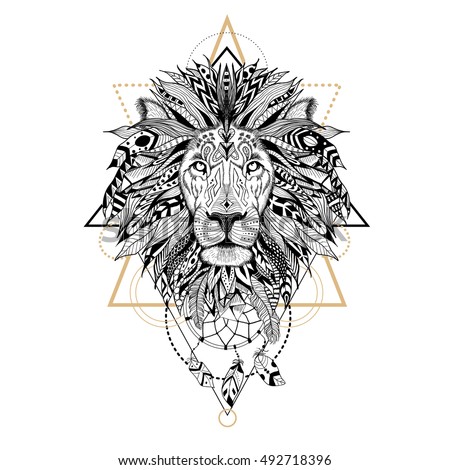 Detailed Lion Aztec Style Stock Vector (Royalty Free) 492718396 ...