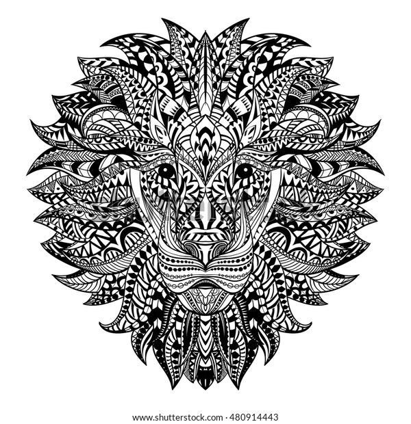 Detailed Lion Aztec Style Patterned Head Stock Vector (Royalty Free ...