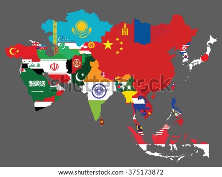 Detailed Map Asia All Countries Flags Vector de stock (libre de ...