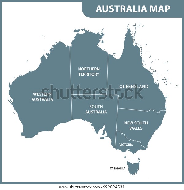 Detailed Map Australia Regions Stock Vector (Royalty Free) 699094531 ...