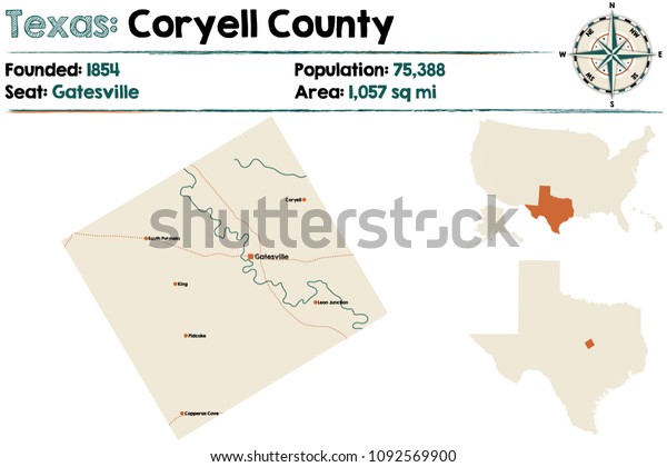 Detailed Map Coryell County Texas Usa Stock Vector (Royalty Free ...