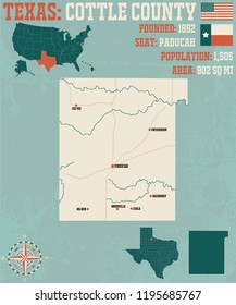 Detailed Map Cottle County Texas Usa 스톡 벡터(로열티 프리) 1195685767 ...