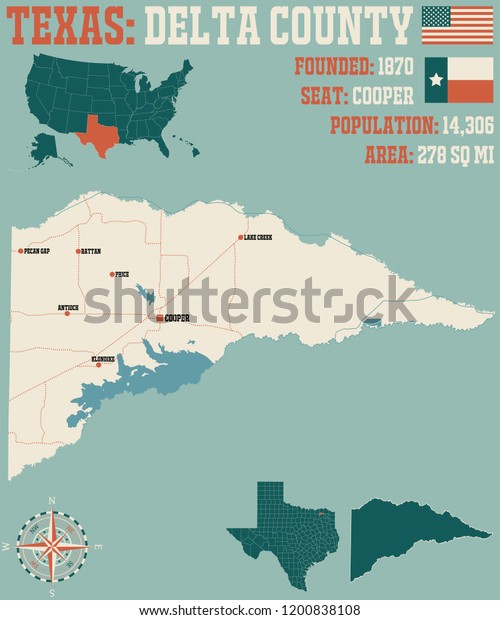 Detailed Map Delta County Texas Usa Stock Vector (Royalty Free ...