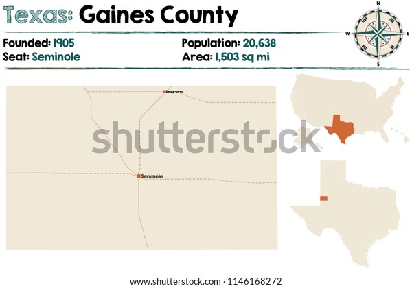 Detailed Map Gaines County Texas Usa Stock Vector (Royalty Free ...
