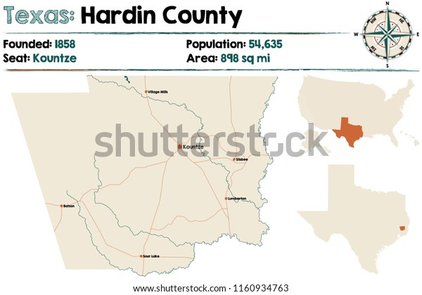 Detailed Map Hardin County Texas Usa Stock Vector (Royalty Free ...