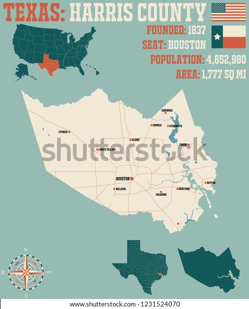 Mapa detallado del condado de Harris: vector de stock (libre de ...