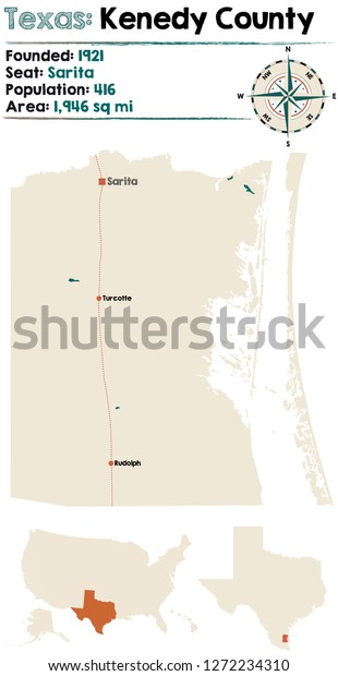 Detailed Map Kenedy County Texas Usa Stock Vector (Royalty Free ...