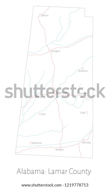 Detailed Map Lamar County Alabama Usa Stock Vector (Royalty Free ...