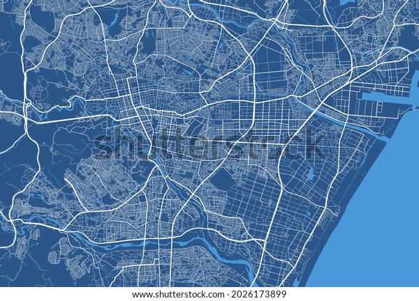 Detailed Map Poster Sendai City Administrative Stock Vector (Royalty ...