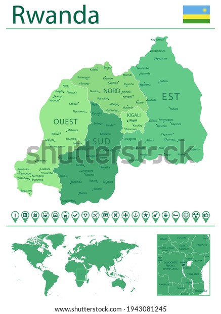 Detailed Map Rwanda Country Flag Location 库存矢量图（免版税）1943081245 ...