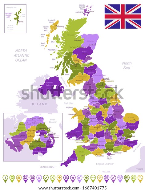 Detailed Map United Kingdom Flag Border Stock Vector (Royalty Free ...
