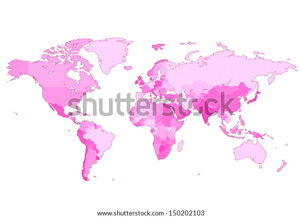 Vektor Stok Detailed Map World Countries Pink Colors (Tanpa Royalti ...