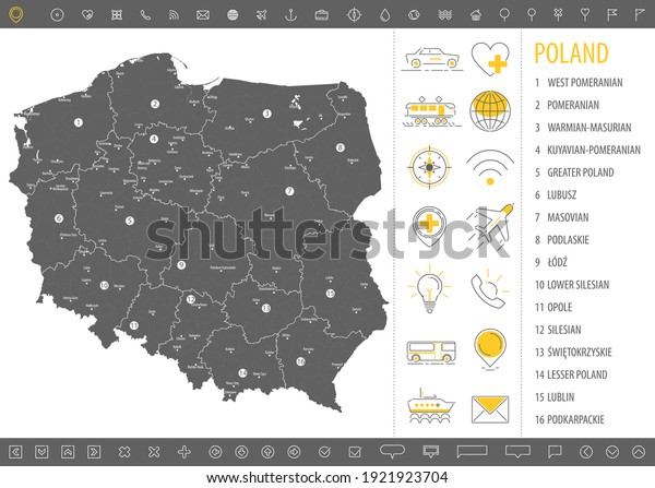 Detailed Monochrome Map Poland Gray Country Stock Vector (Royalty Free ...