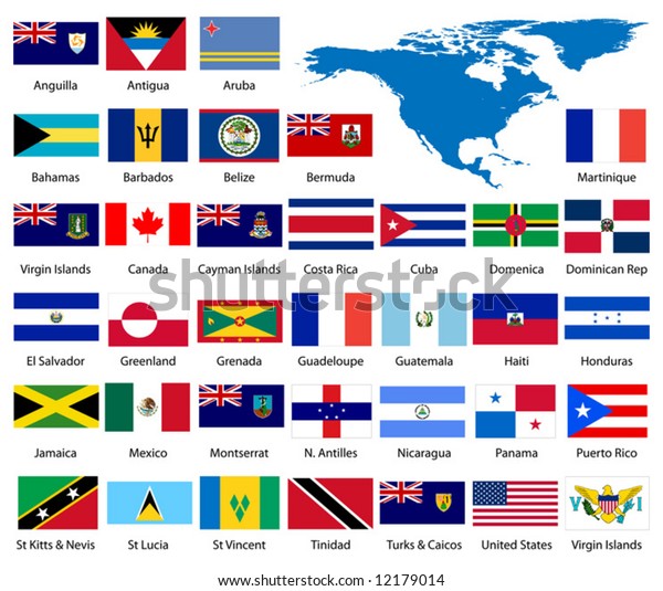 Detailed North American Flags Map 스톡 벡터(로열티 프리) 12179014