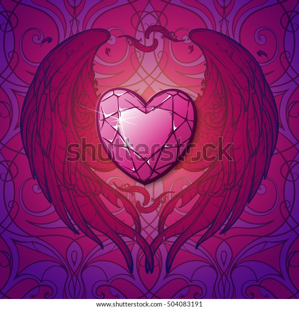 Detailed Realistic Drawing Ruby Gemstone Surrounded Stock Vector