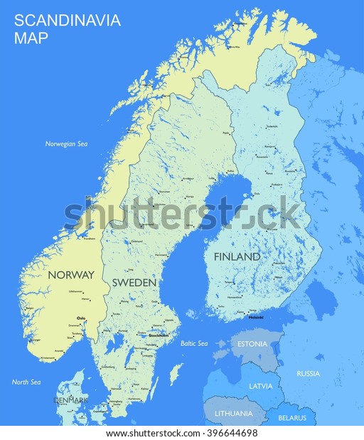 Detailed Scandinavia Map Vector Political Scandinavia: stockvector ...