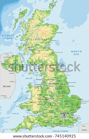 Detailed UK Physical Map Stock Vector (Royalty Free) 745140925 ...