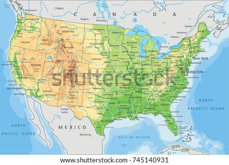 Detailed USA Physical Map Stock Vector (Royalty Free) 745140931 ...