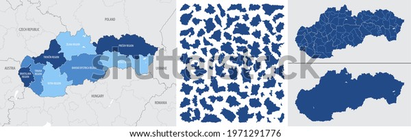 Detailed Vector Blue Map Slovakia Administrative Stock Vector (Royalty ...