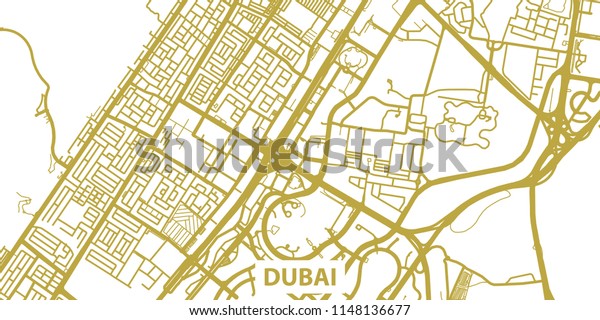 Detailed Vector Map Dubai Gold Title Stock Vector (Royalty Free) 1148136677