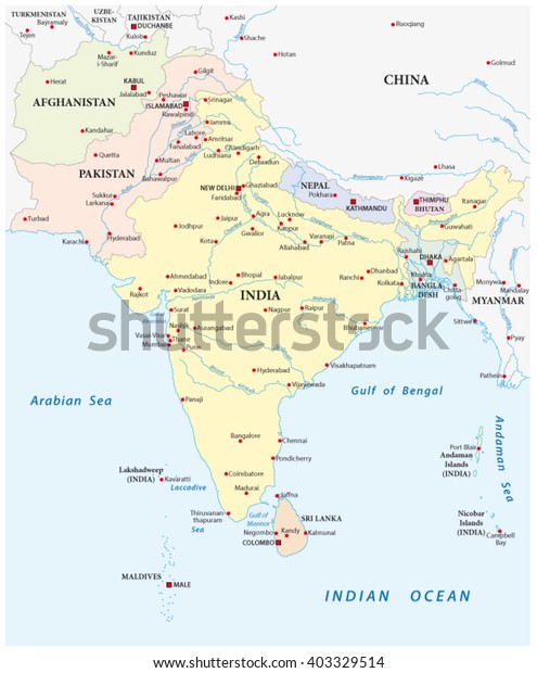 Detailed Vector Map South Asia Biggest Stock Vector (Royalty Free ...